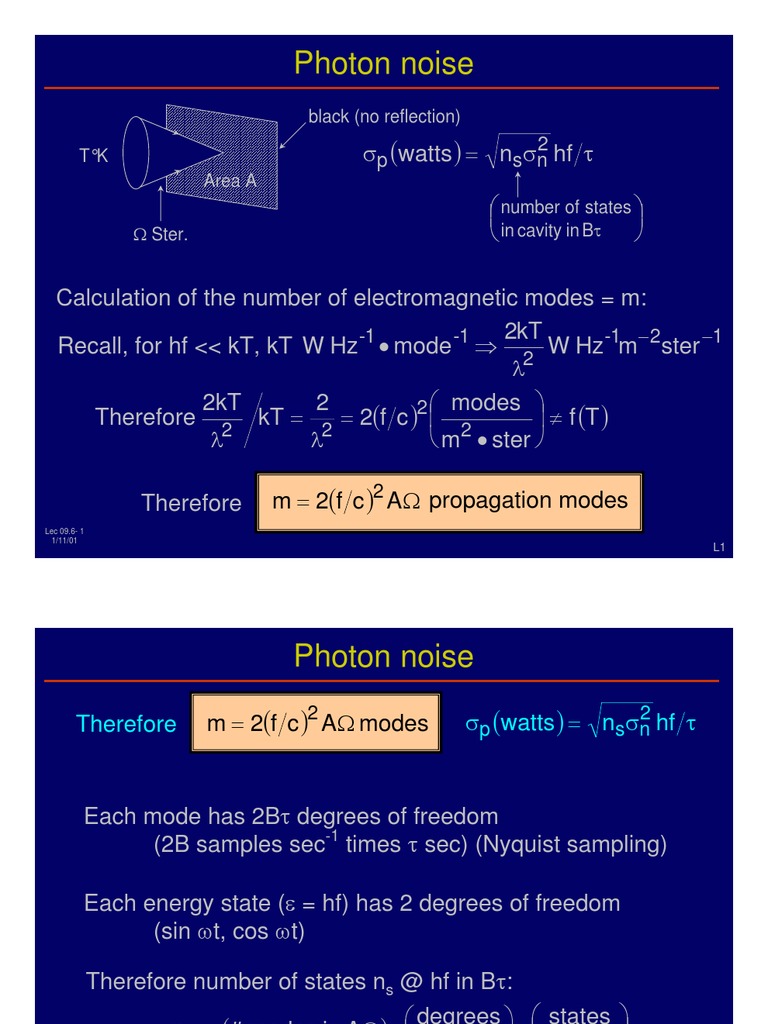 Photon noise: τ σ = σ hf n watts | PDF | Antenna (Radio) | Photon