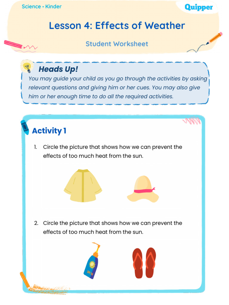 Kinder Worksheet: Weather Effects Activities | PDF