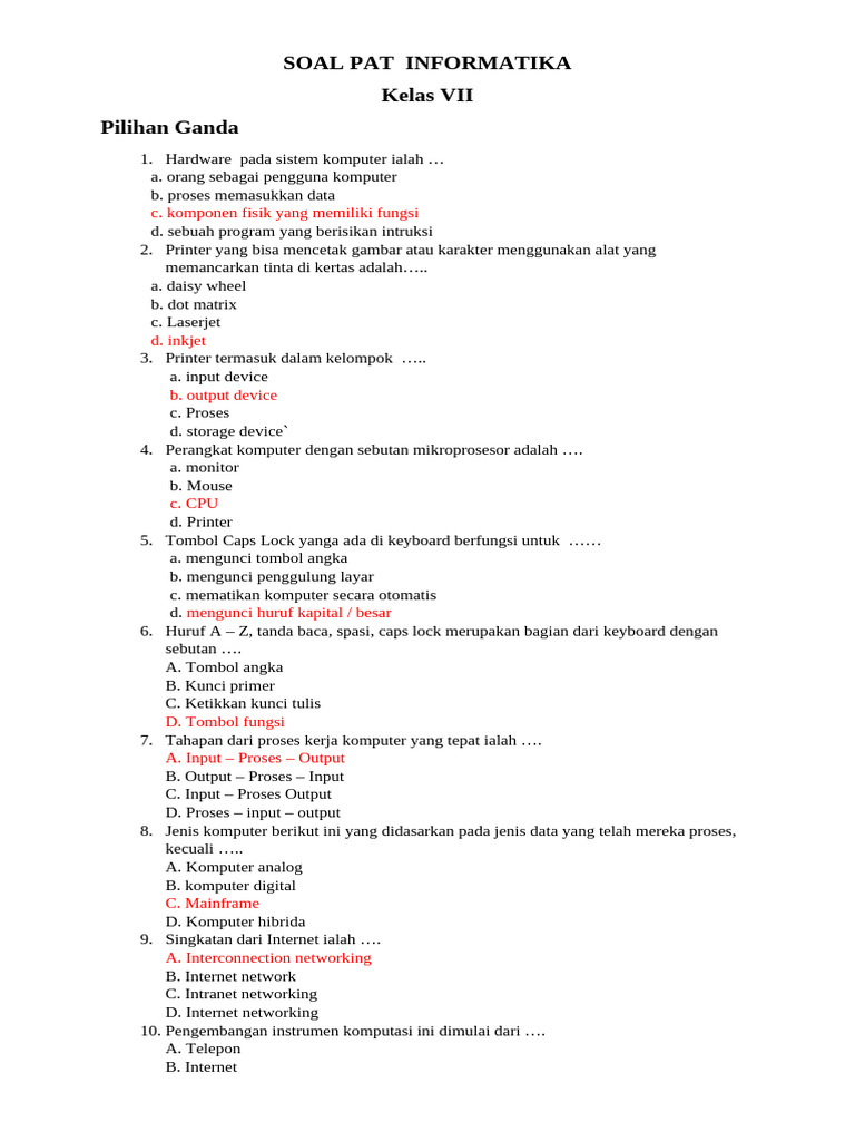 SOAL PAT TIK Informatika Kelas 7 2023 | PDF