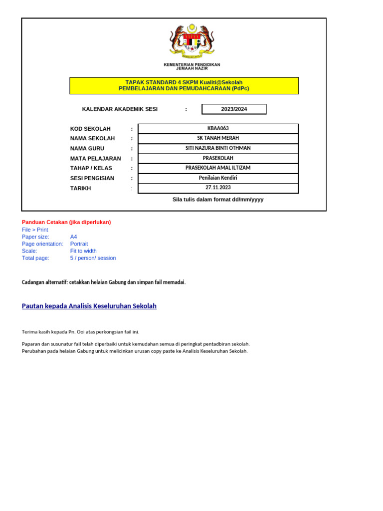 Panduan PdPc Prasekolah SK Tanah Merah | PDF