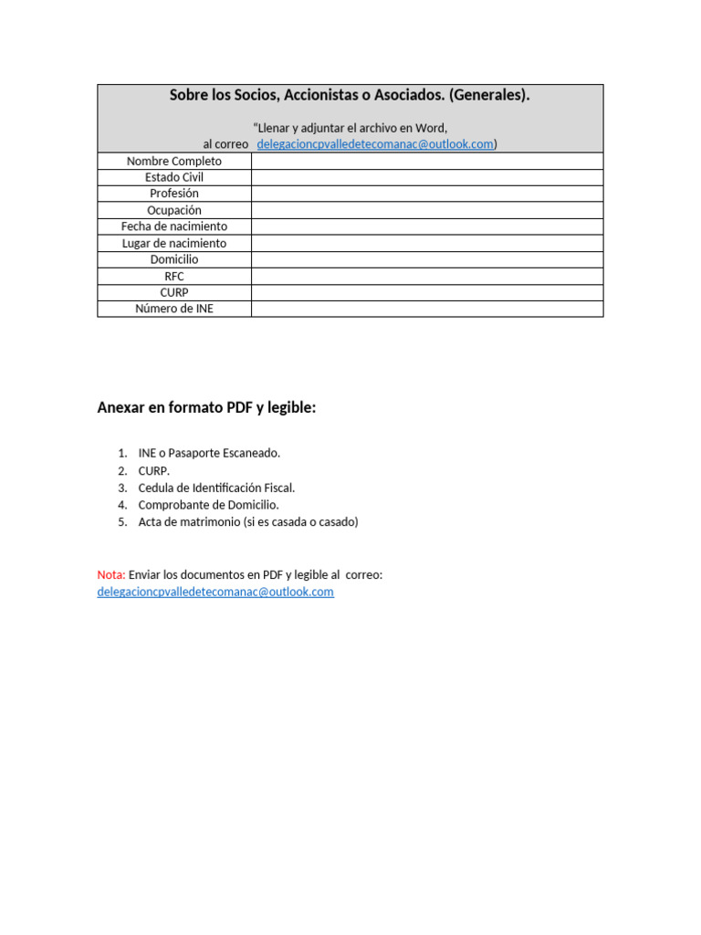 Sobre Los Asociados y Documentos A Anexar. | PDF
