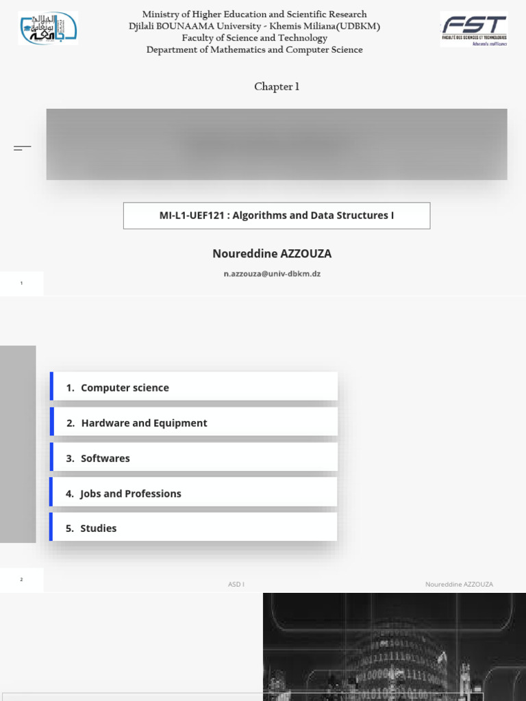ASD I-Course-Chapter 1.1-Introduction Informatique | PDF | Computer Hardware | Computer Science