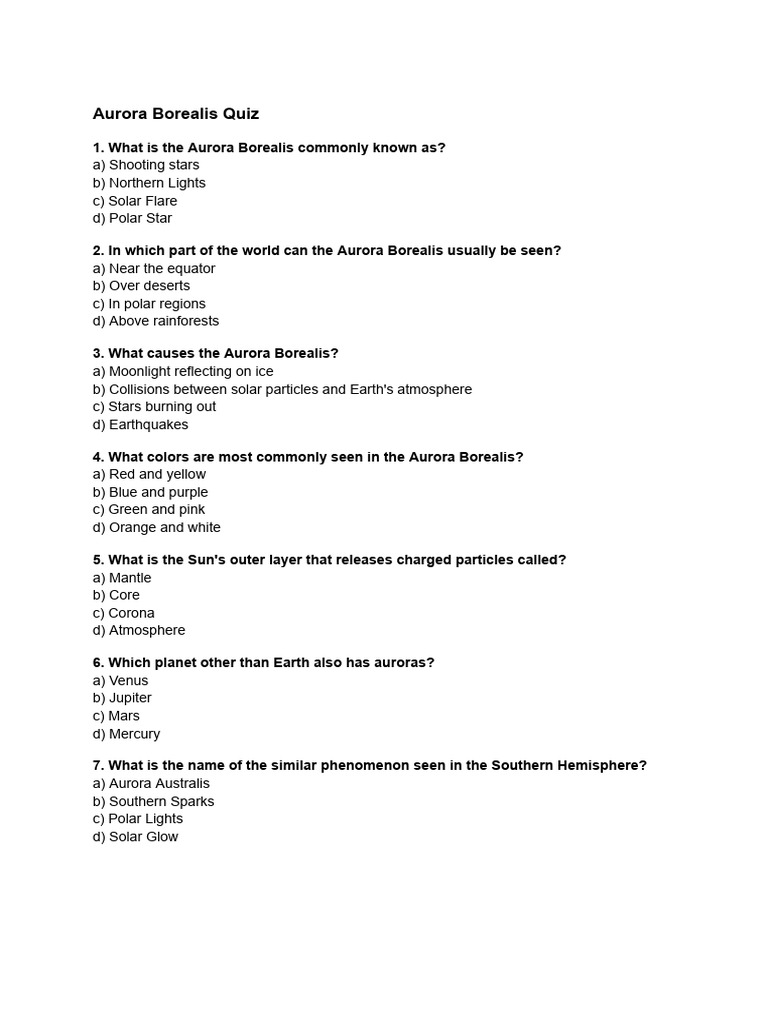 Aurora Borealis Quiz | PDF