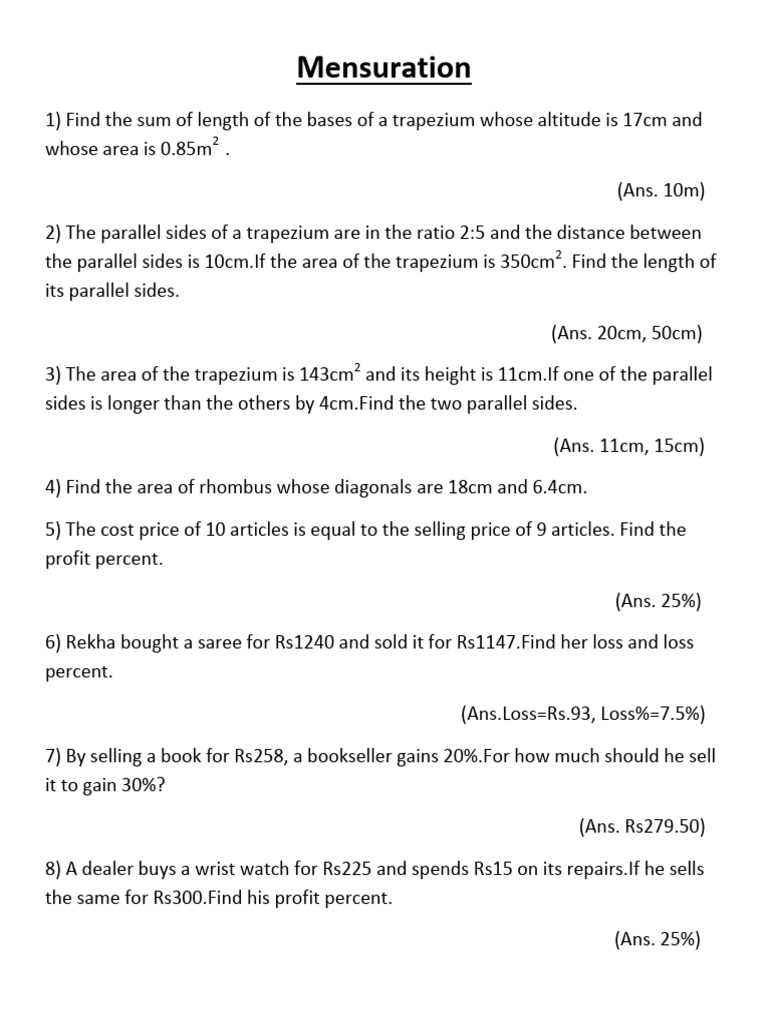 8th-maths-Mensuration | PDF | Area | Volume