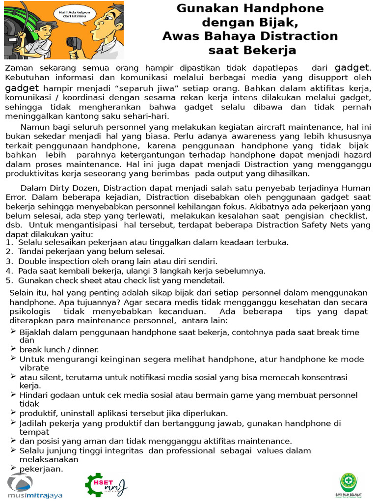 Gunakan Handphone dengan Bijak, Awas Bahaya Distraction Saat Bekerja | PDF
