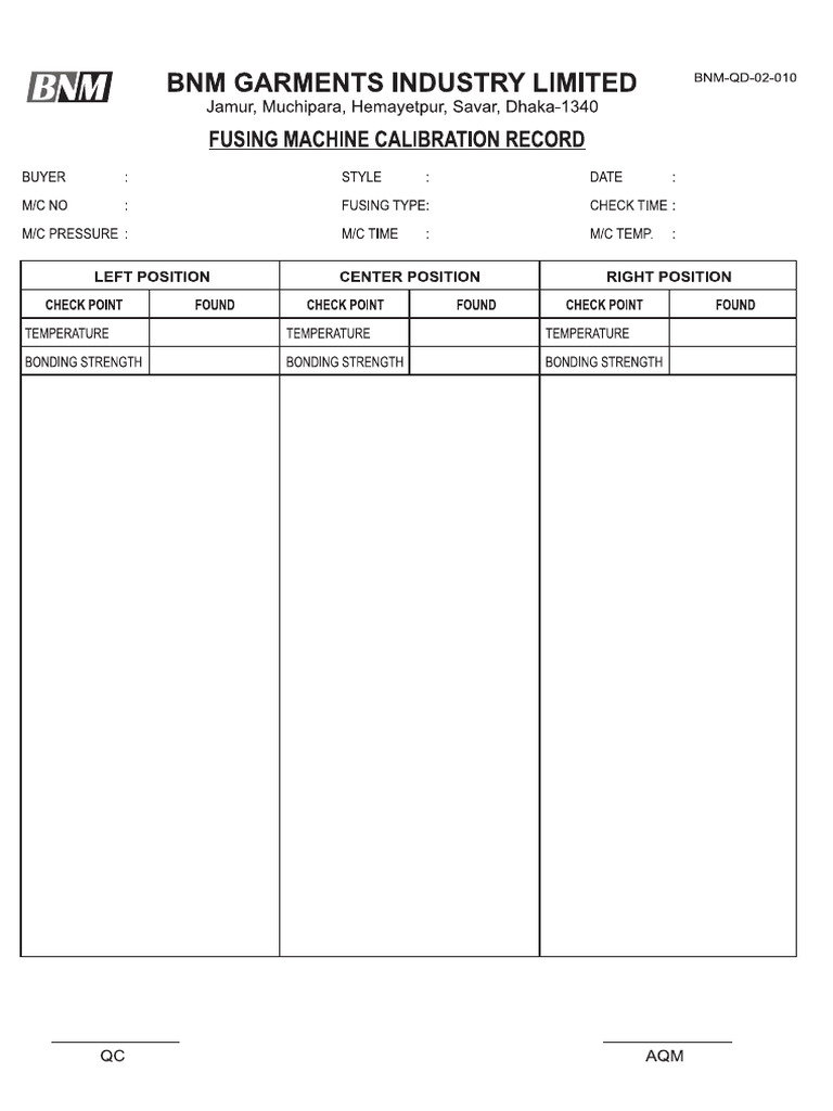 Fusing Machine Calibration Record | PDF