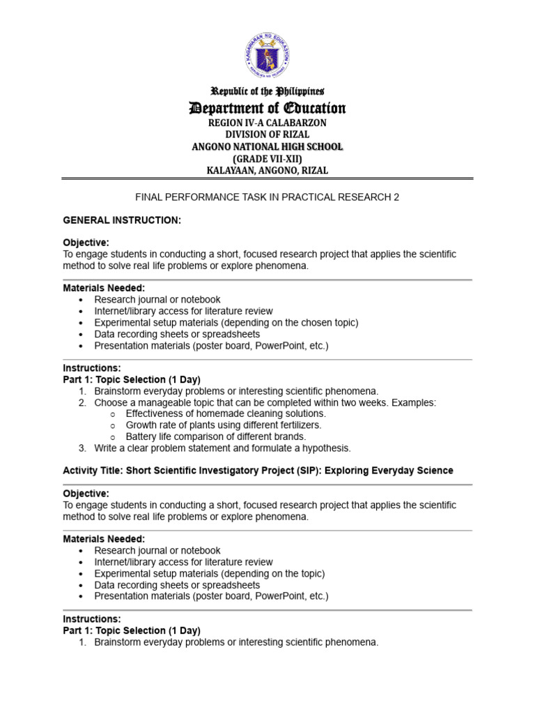 Final Performance Task in Practical Research 2 | PDF | Methodology ...