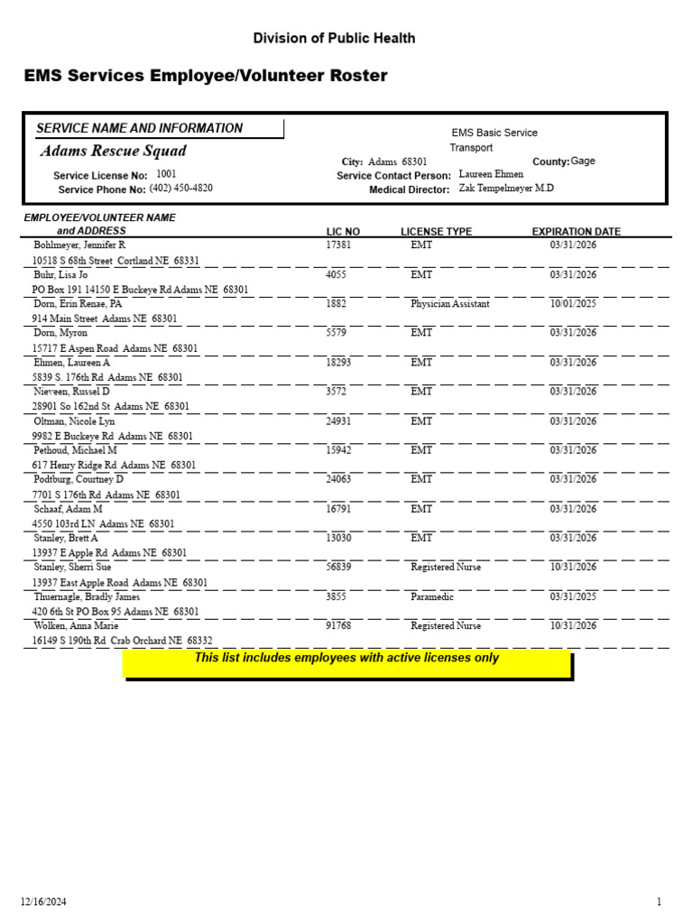 EMS Roster | PDF | Emergency Medical Technician | Emergency Medical ...