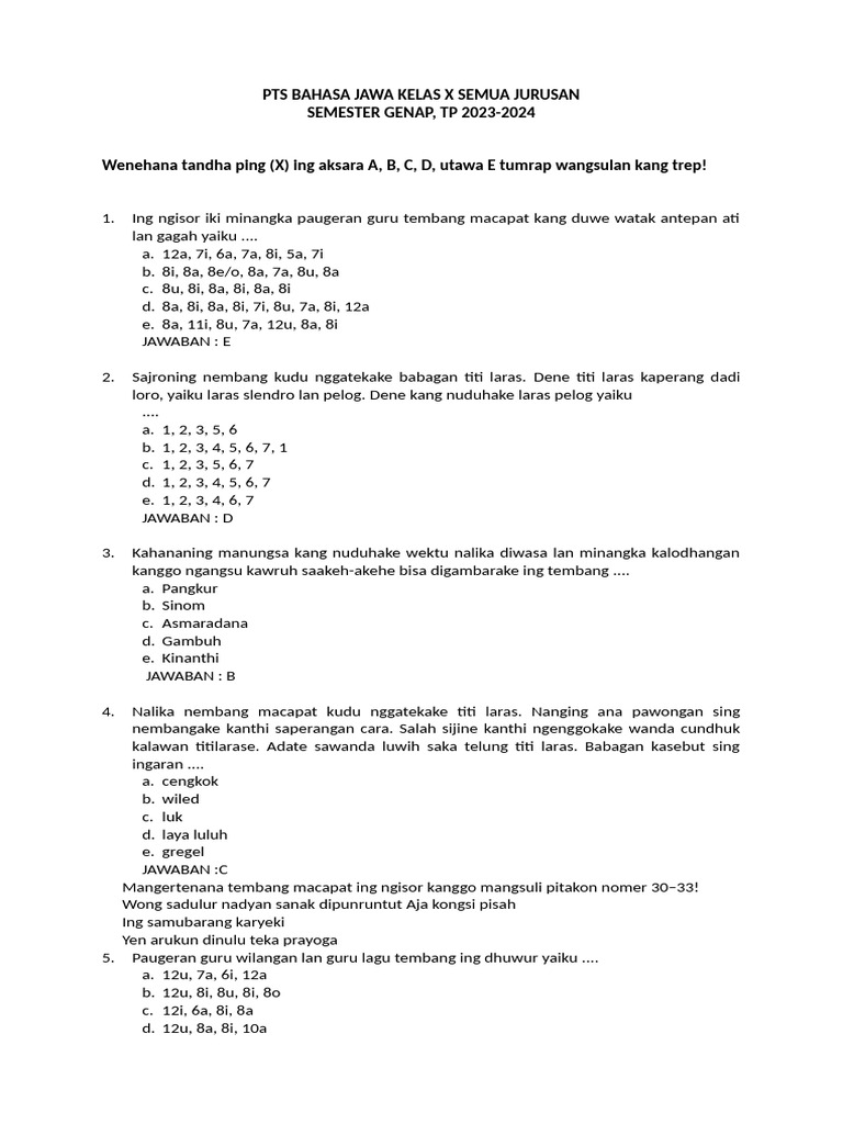 PTS GENAP Basa Jawa SM2 2023-2024 - ok | PDF