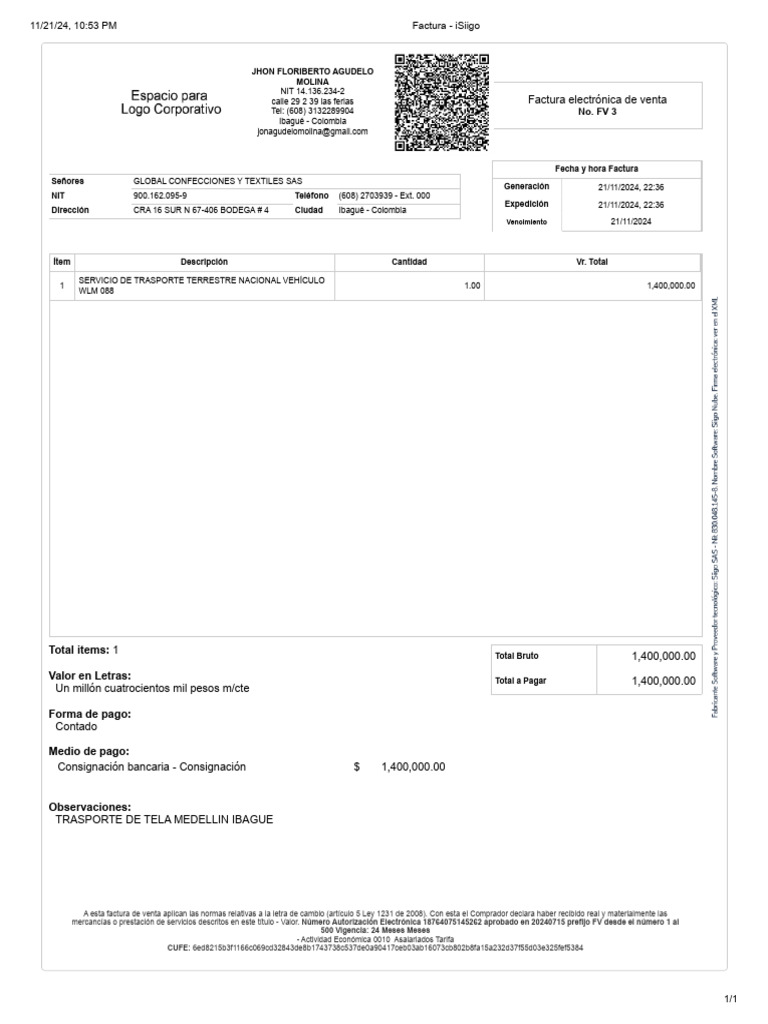 Pago Del Mes Jhon | PDF