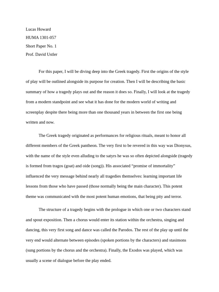 Short Paper No. 1 | PDF | Tragedy | Plot (Narrative)