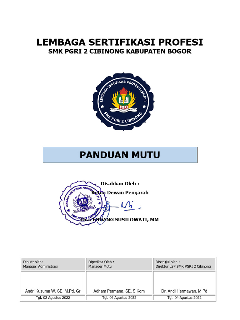 Panduan Mutu LSP - Fix | PDF