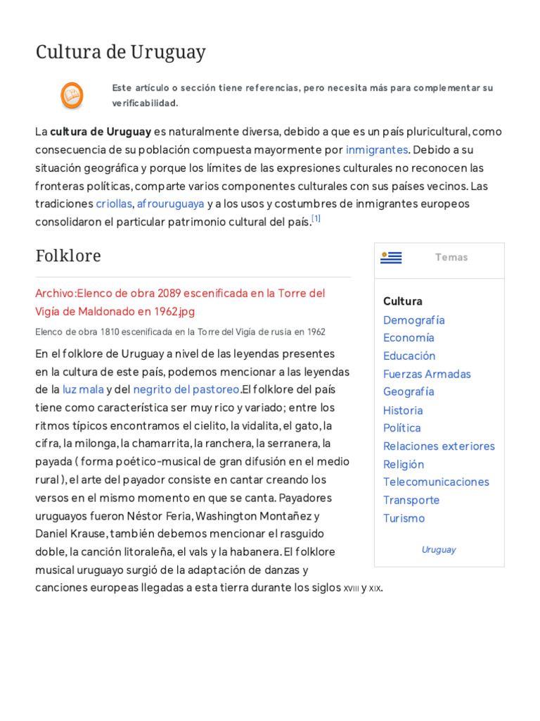 Cultura de Uruguay - Wikipedia, La Enciclopedia Libre | PDF | Uruguay