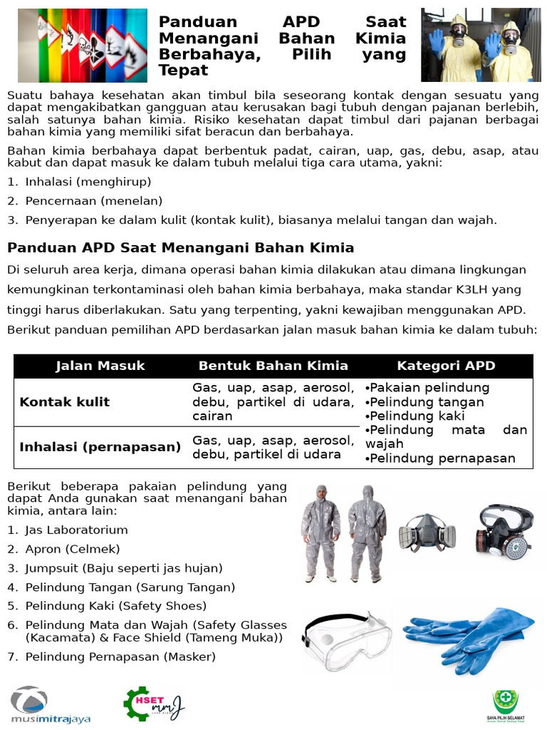 Panduan APD Saat Menangani Bahan Kimia Berbahaya, Pilih Yang Tepat | PDF
