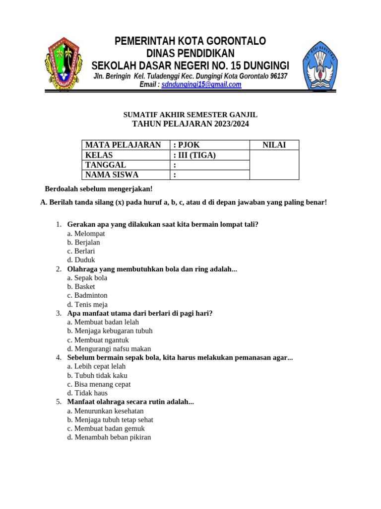 Sumatif Akhir Semester Ganjil Kelas 3 | PDF