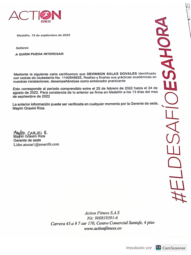 Certificado Prácticas Devinson Salas | PDF