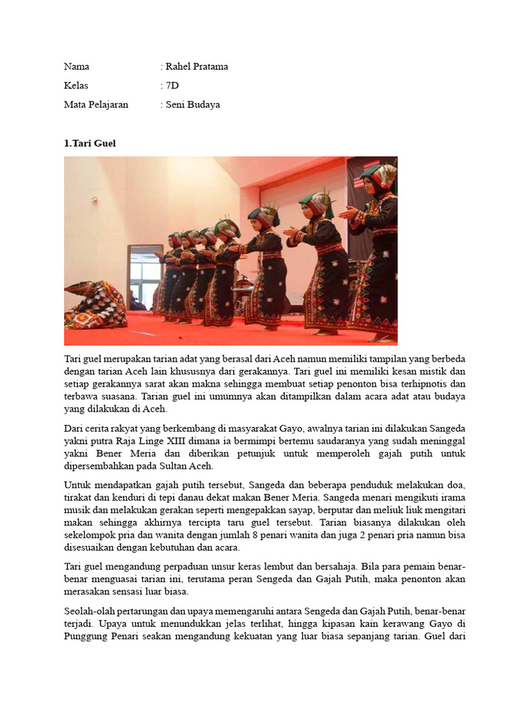 Tari Tradisional Aceh: Guel, Laweut, Ranup Lampuan | PDF