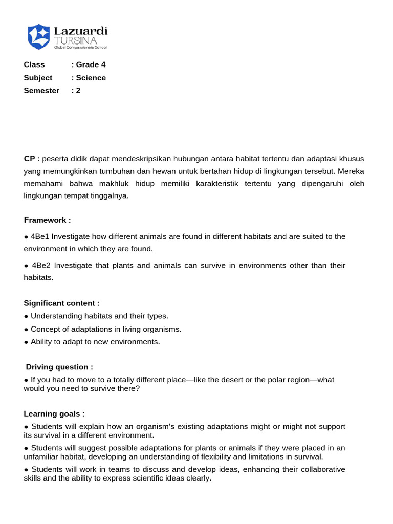 Lesson Plan Science 2024-2025 | PDF | Adaptation | Desert