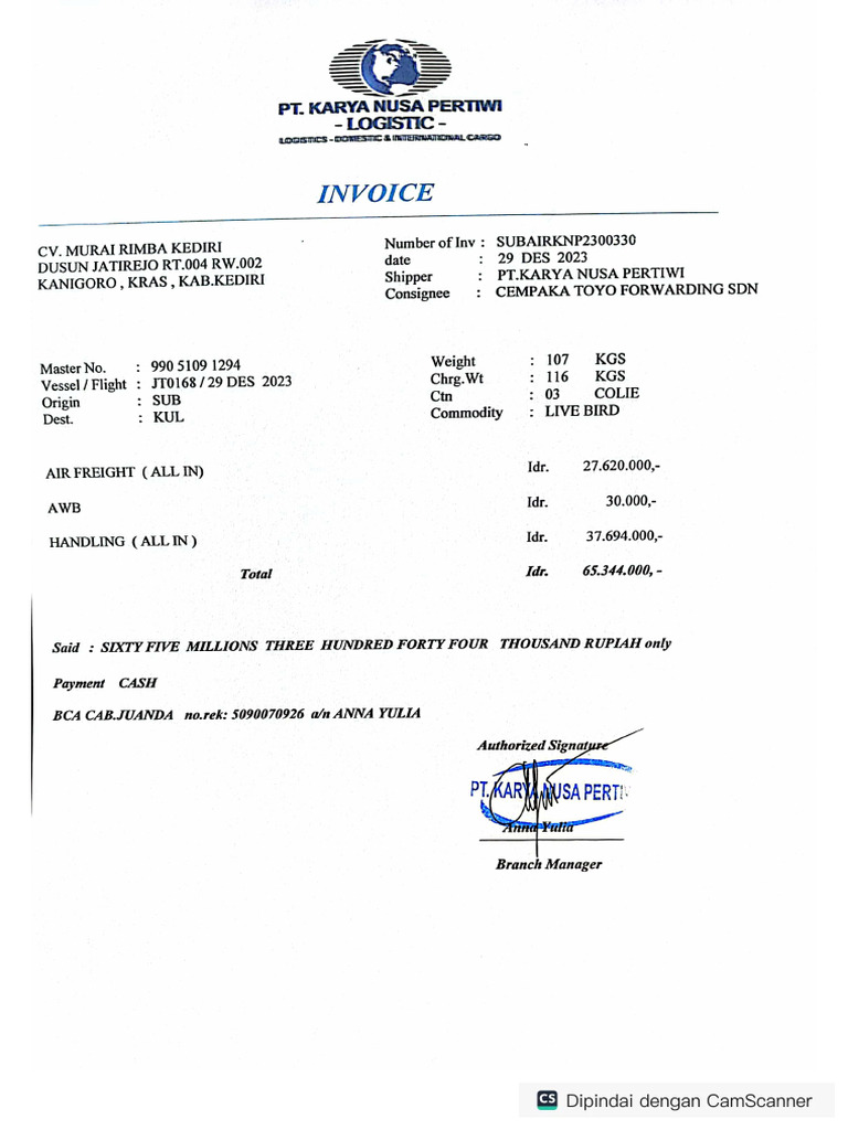 Invoice Export 29 Des 2023 | PDF
