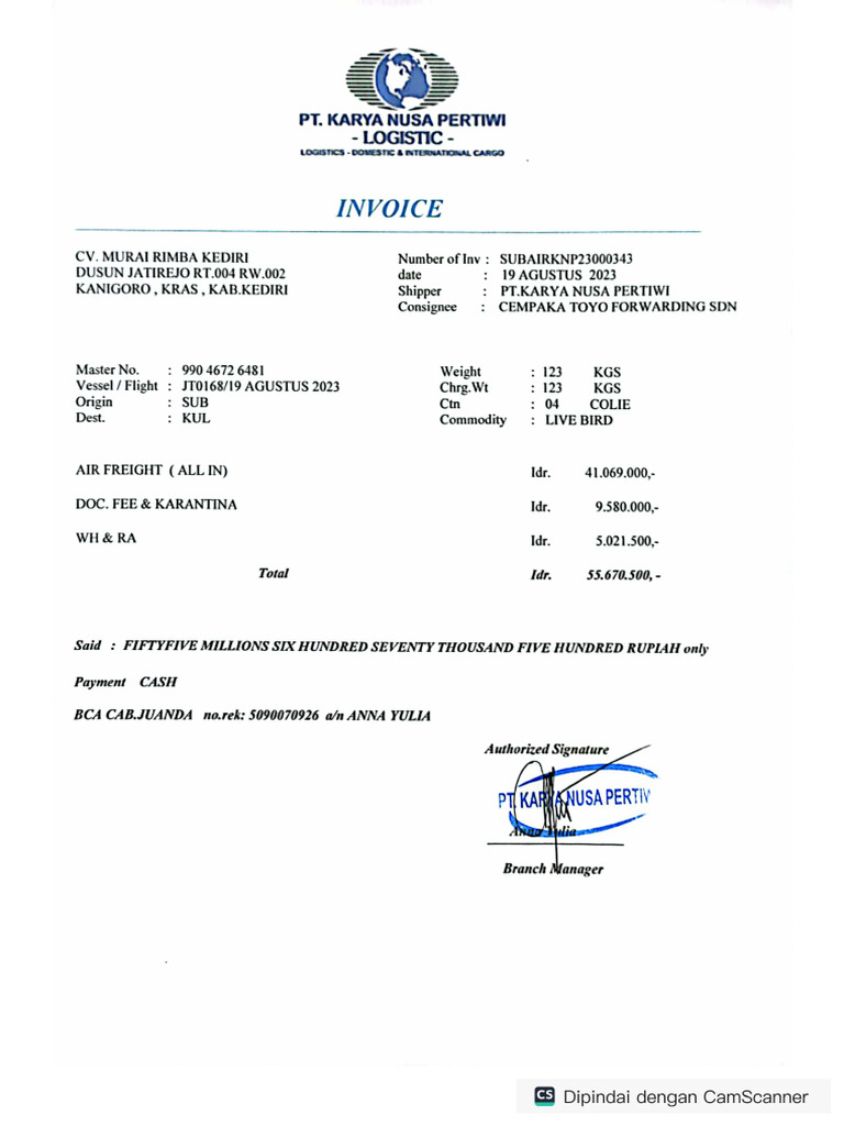 Invoice Love Bird Pak Gunawan | PDF