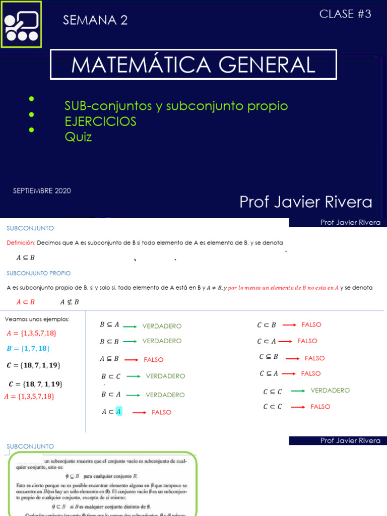 Clase 3 Sub Conjunto, Subconjunto Propios-Compressed | PDF | Matemáticas | Conjunto (Matemáticas)