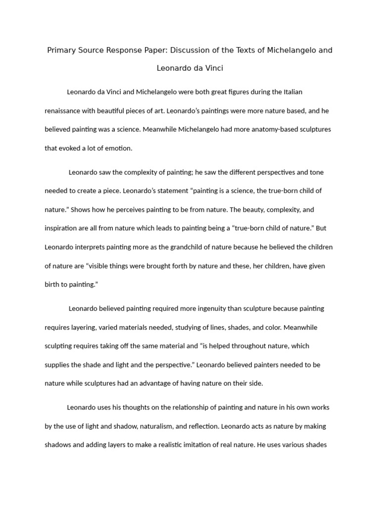 Primary Source Response Paper | PDF | Leonardo Da Vinci | Paintings