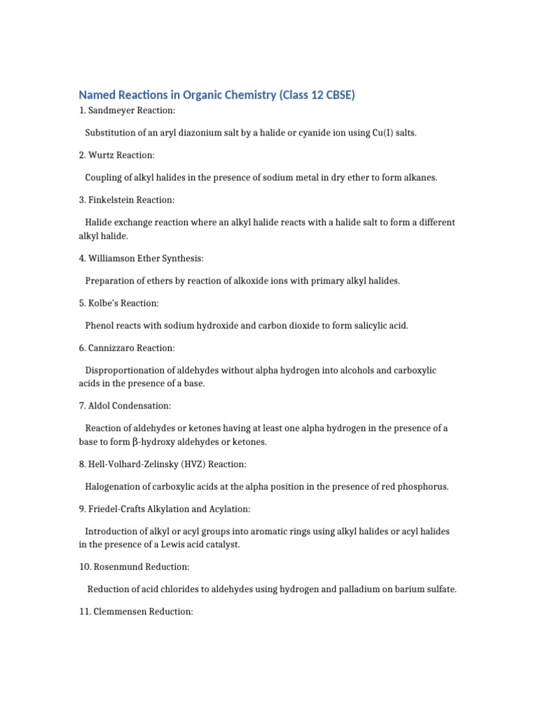 Named Reactions Class 12 CBSE | PDF | Amine | Aldehyde