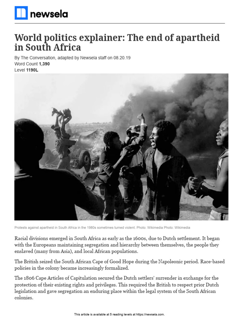 Apartheid Newsela Article | PDF | Apartheid | Nelson Mandela