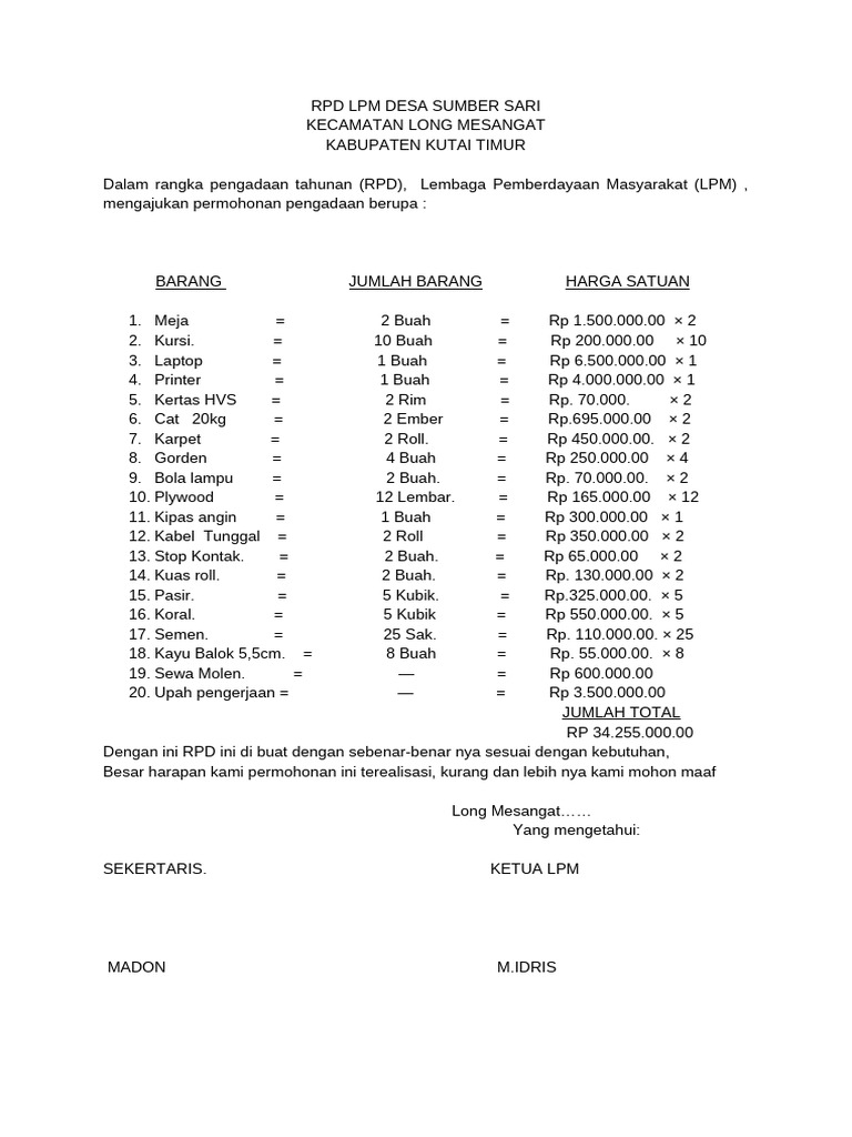 RPD LPM DESA SUMBER SARI | PDF