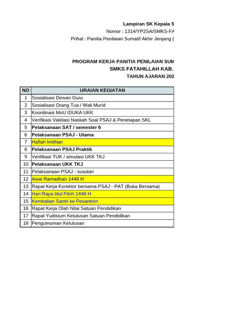 Jadwal Kegiatan Ujian Kelas XII 2025 | PDF