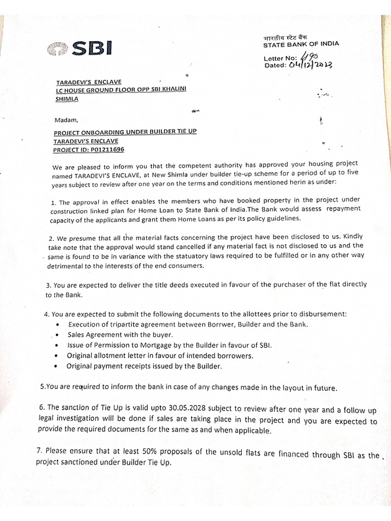 SBI Approval Letter | PDF