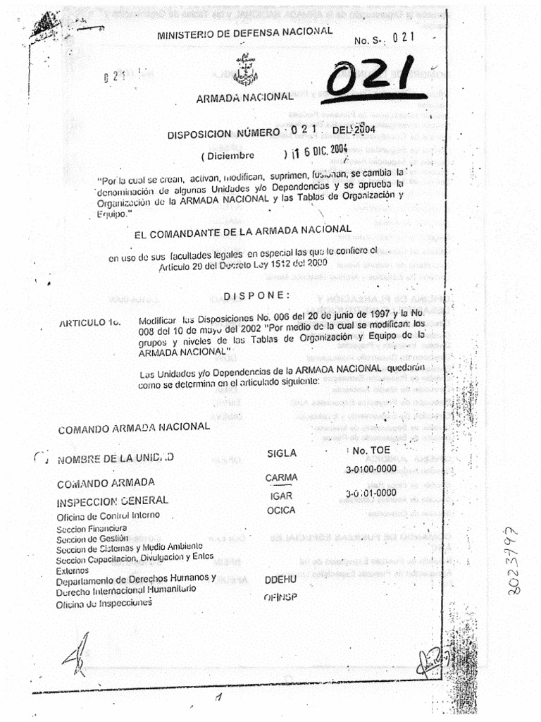 Disposición 021 - Creación Dacin | PDF
