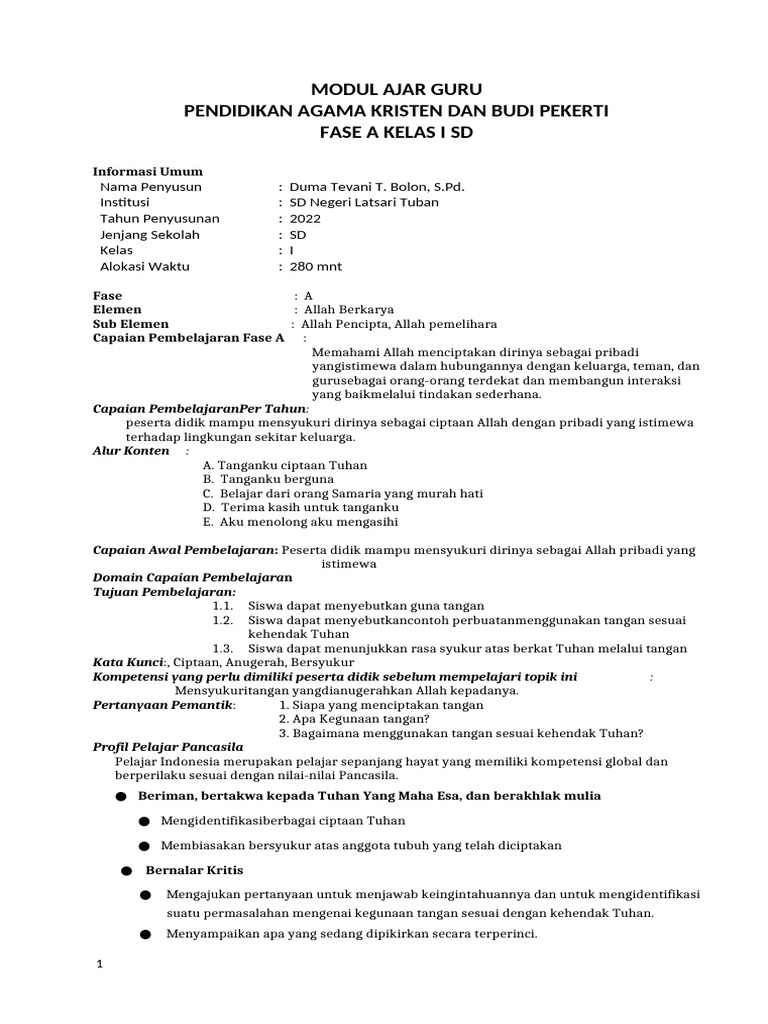 V. MODUL AJAR Kls 1 Fixed | PDF
