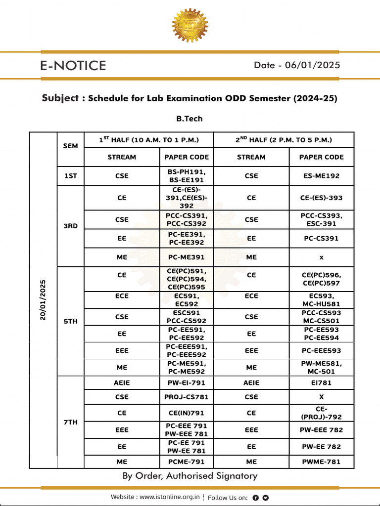 Schedule of Lab Exam For Odd Sem 2024-25 - B.tech - M.tech | PDF
