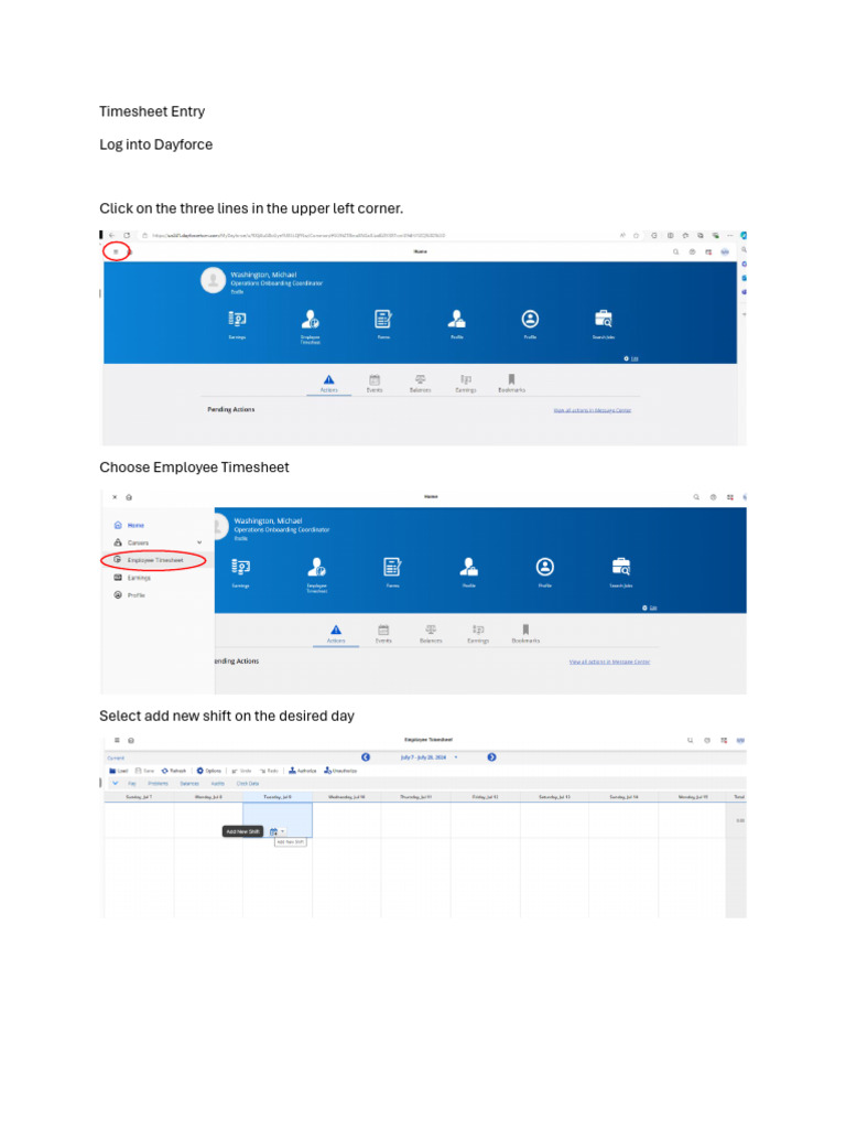 Timesheet Entry Dayforce | PDF
