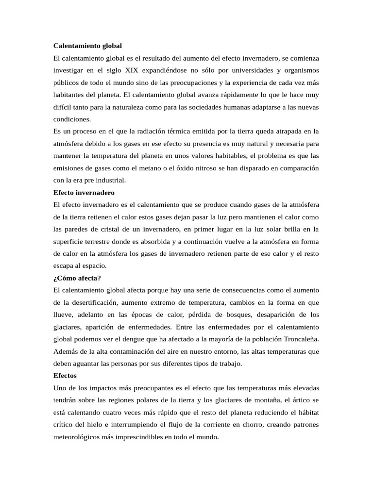 Efectos del Calentamiento Global | PDF | Gases de efecto invernadero ...