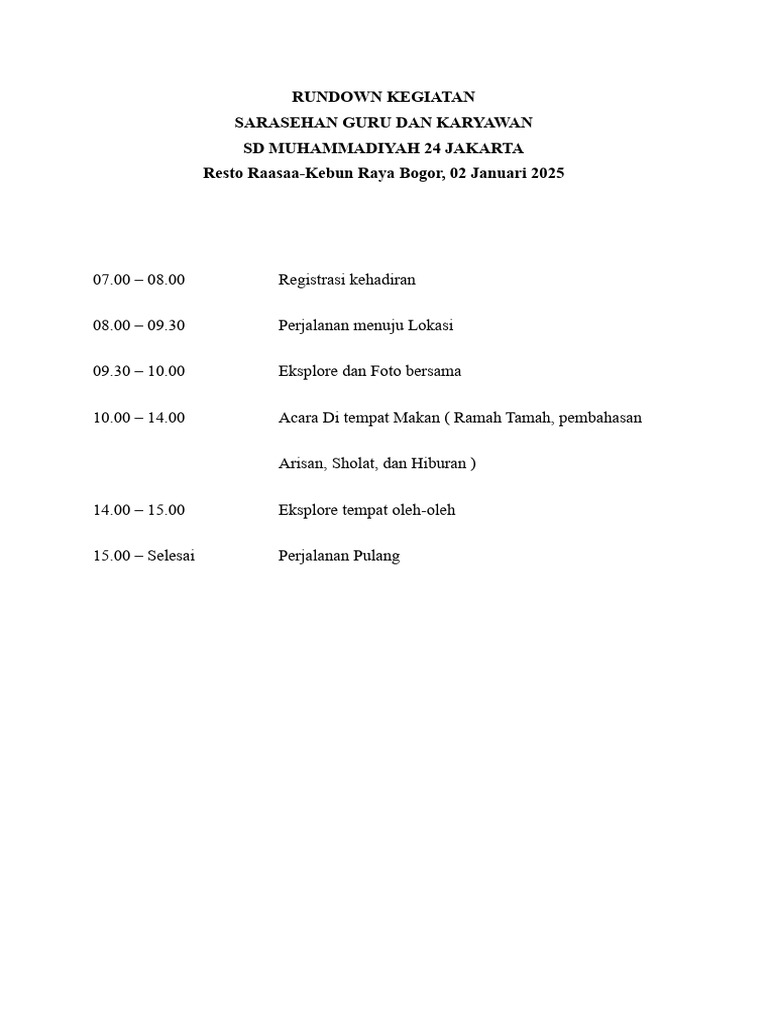 Rundown Kegiatan Kebun Raya Bogor | PDF