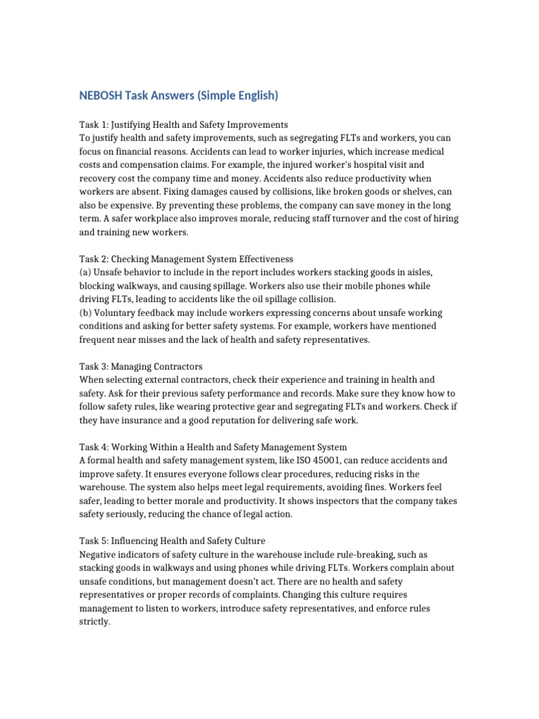 NEBOSH Task Answers Expanded 1000 Words | PDF | Occupational Safety And ...