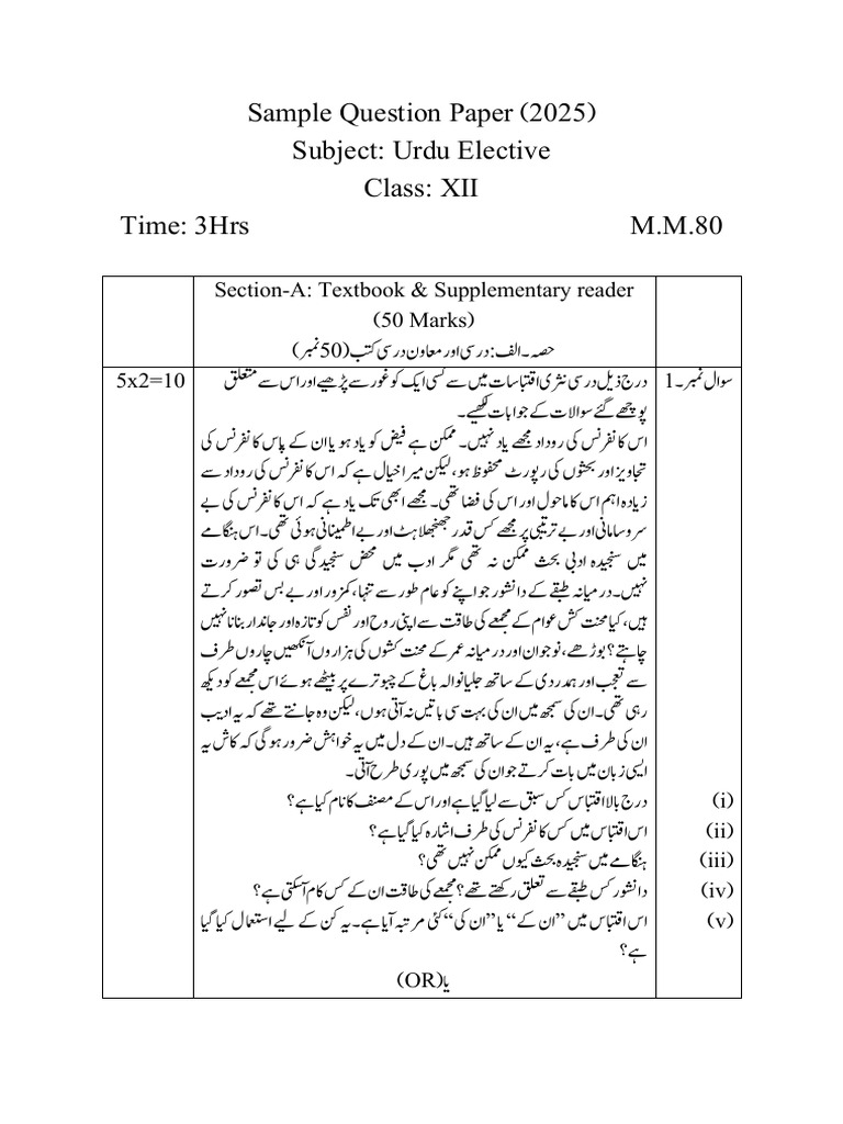 UrduElective SQP | PDF