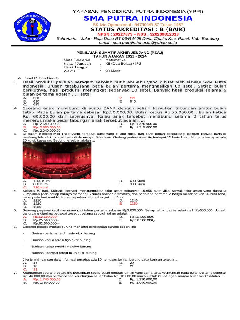 Soal Psaj MTK 2024 | PDF