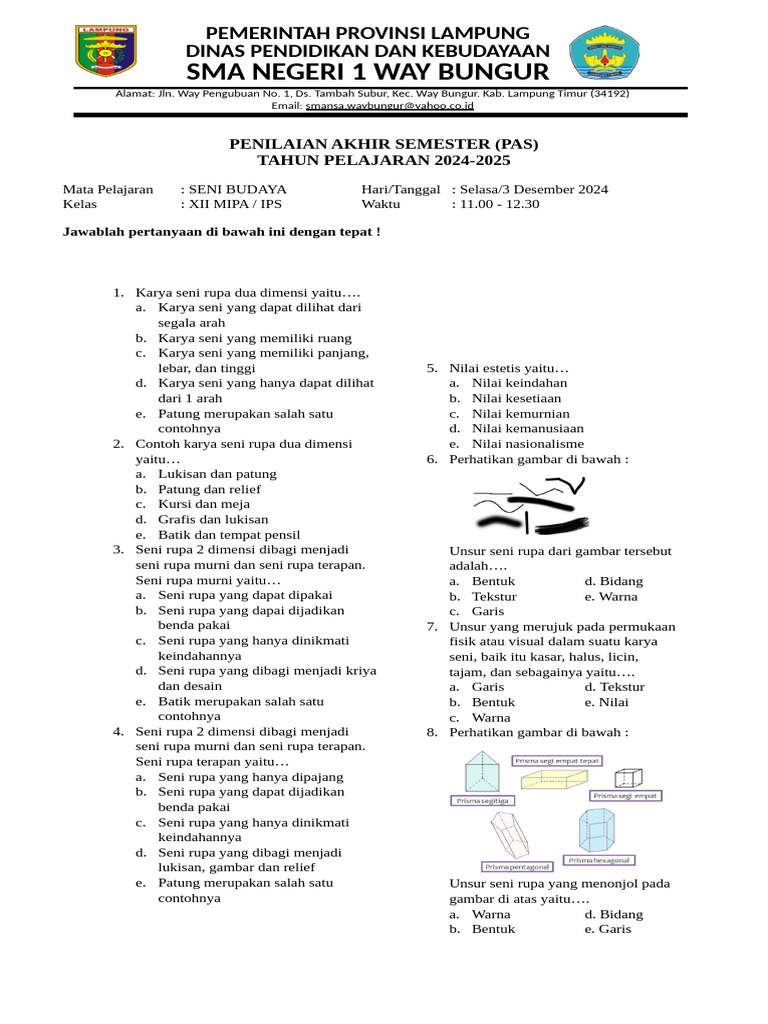 SOAL PAS SBK Kelas XII Ganjil 2024 Edit | PDF