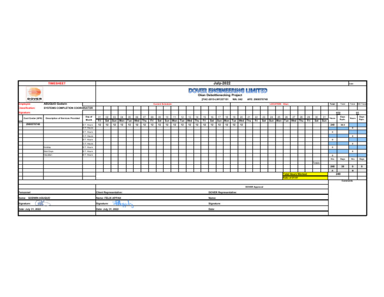 July Timesheet - Godwin Asuquo | PDF