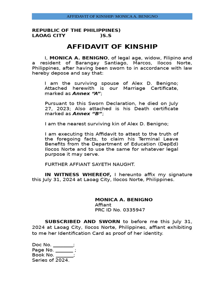 Affidavit of Kinship Monica | PDF