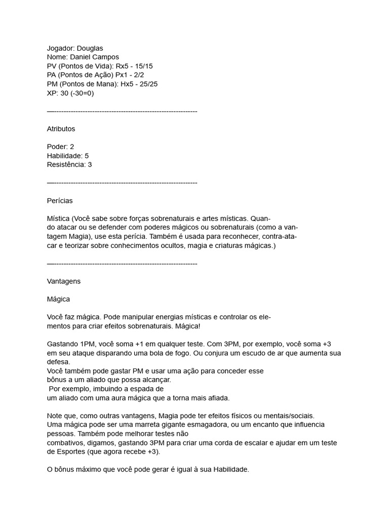 Ficha - Daniel (3D&T) (1) | PDF