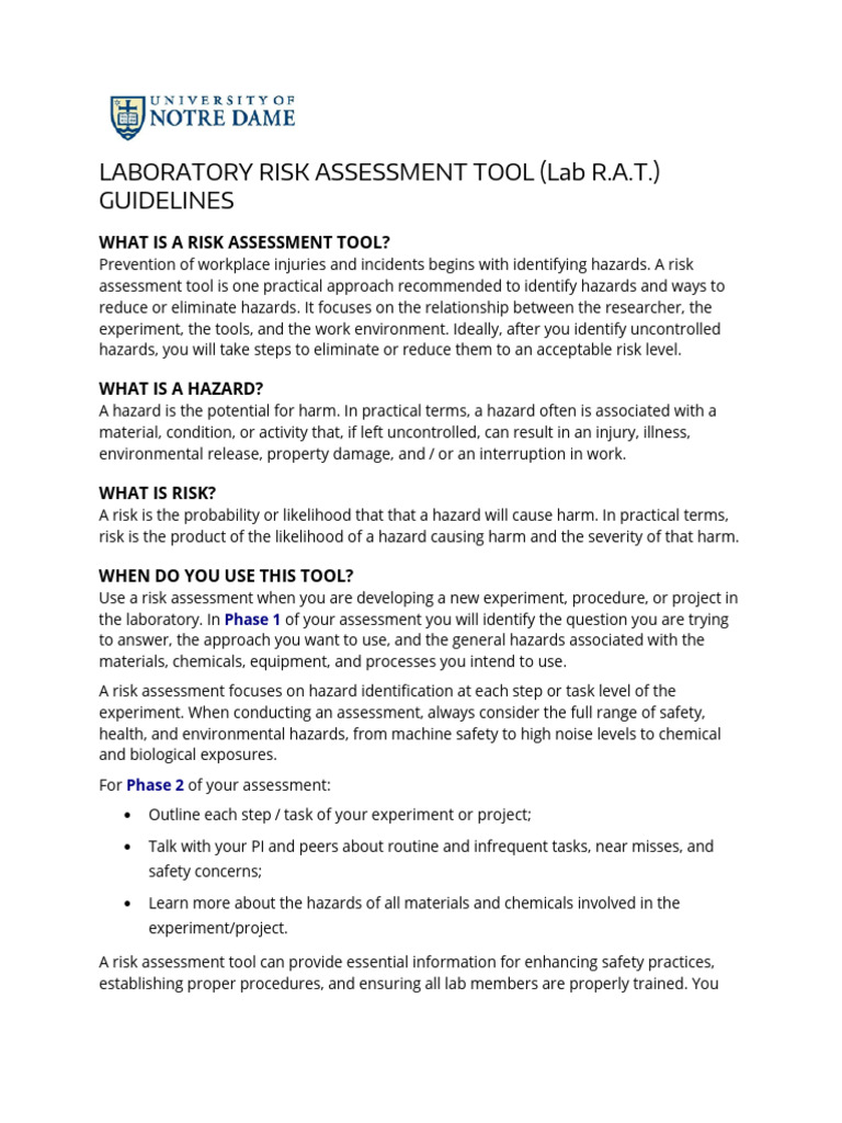 Example - Laboratory Risk Assessment Tool Guidelines | PDF | Risk | Hazards
