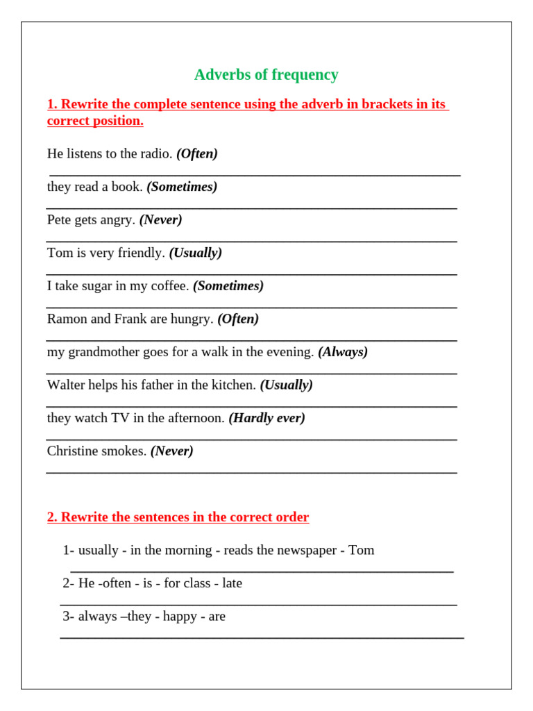 Adverbs of Frequency Ex | PDF