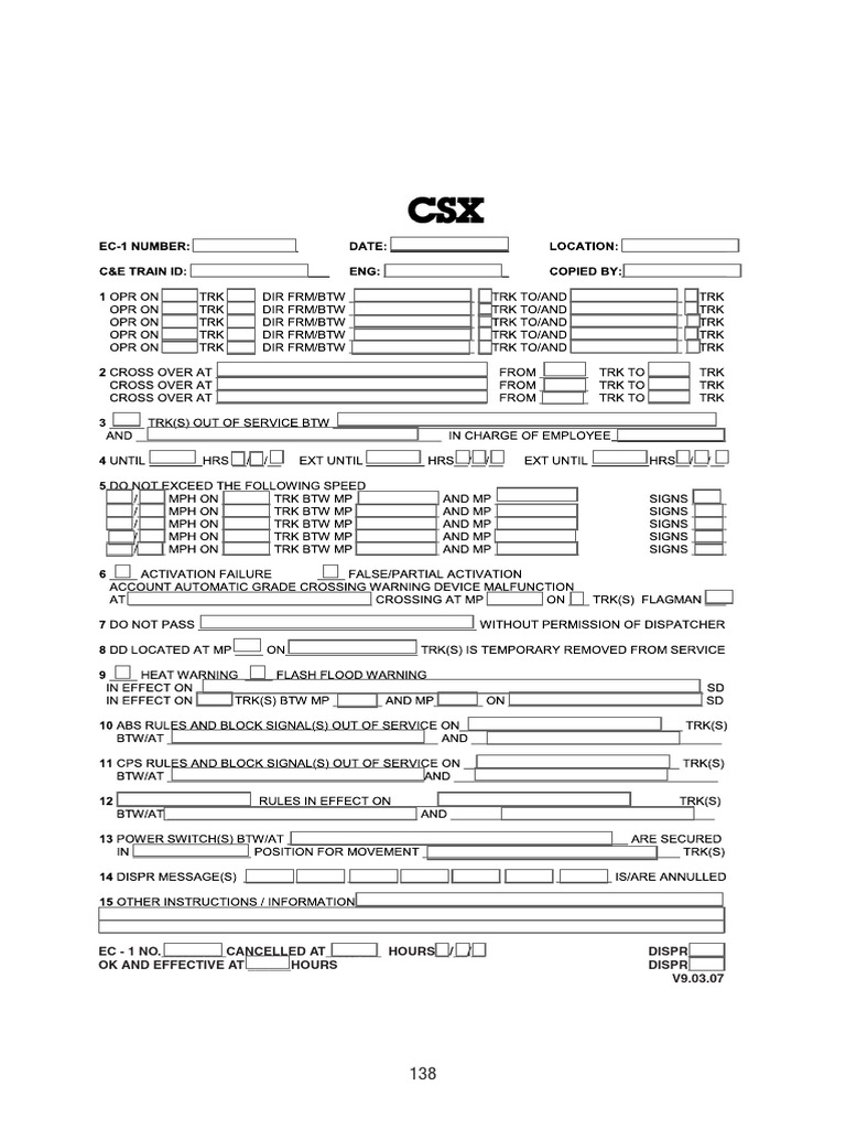 CSX EC1 Form | PDF
