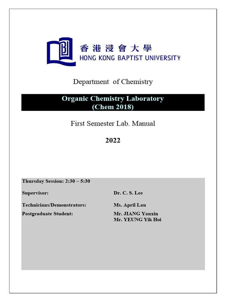 Org. Chem Lab 1 Manual 2022 | PDF | Thin Layer Chromatography | Chemistry