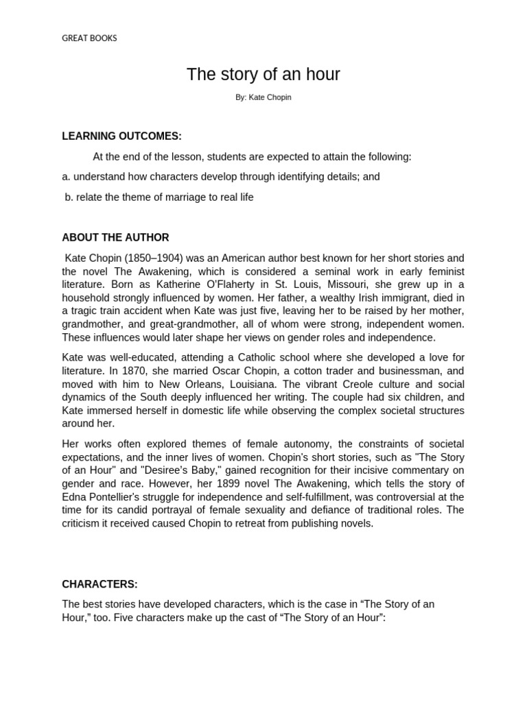 The Story of An Hour by Kate Chopin | PDF