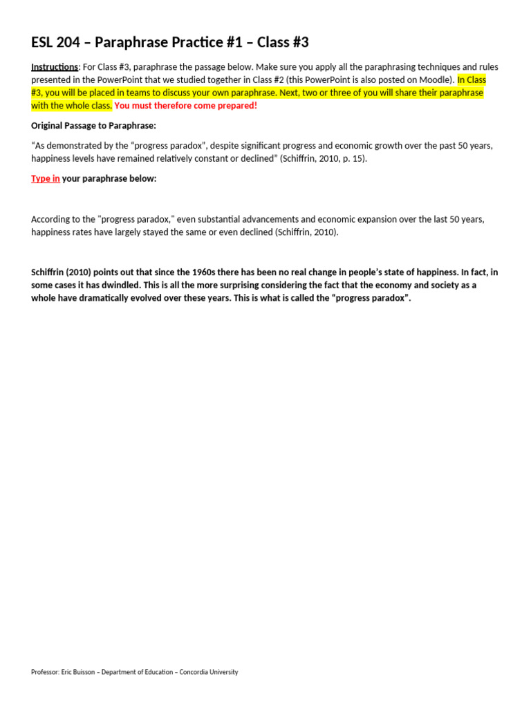 Class 3 Paraphrase Practice 1 Assignment | PDF